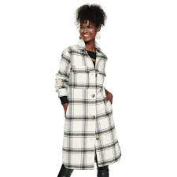 Sonoma Goods For Life | Jackets & Coats | So Longline Plaid Black Brown ...